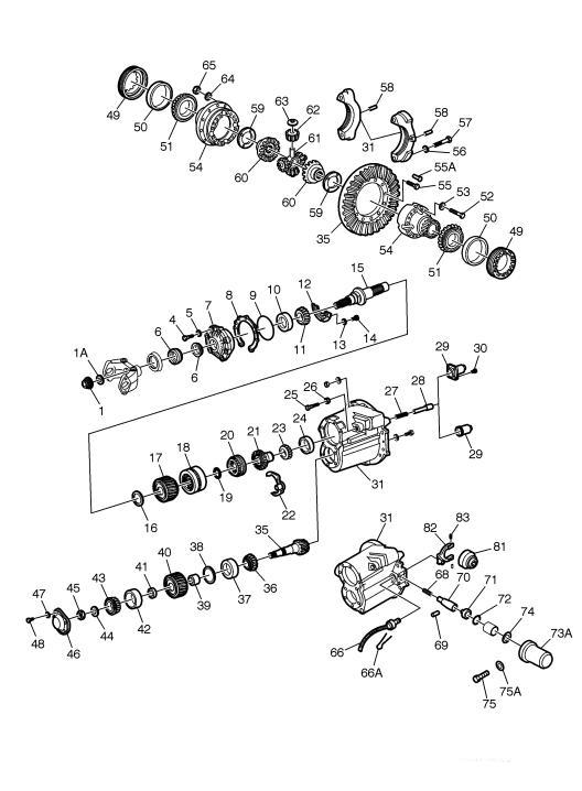 Схема выходного вала среднего моста MERITOR RT-40-145 OUTPUT SHAFT PARTS